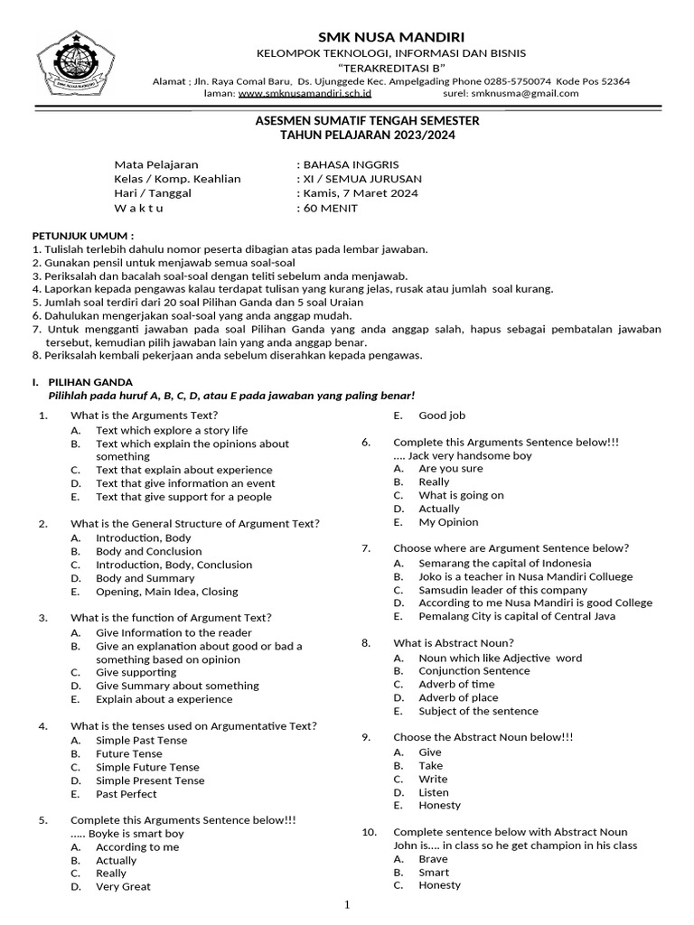 SOAL ASTS Genap KLS XI Bhs Inggris 2023-2024 | PDF