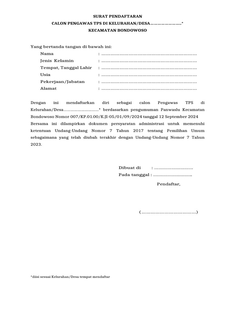 Surat Pendaftaran | PDF