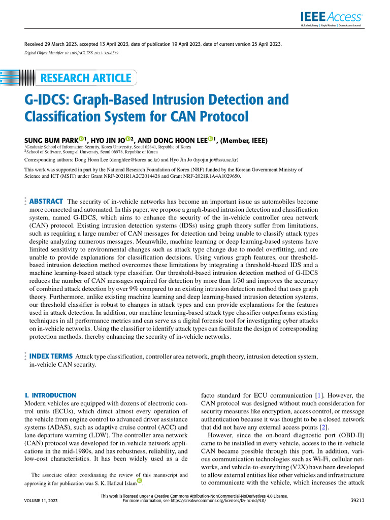 G-IDCS Graph-Based Intrusion Detection and Classification System For CAN Protocol | PDF
