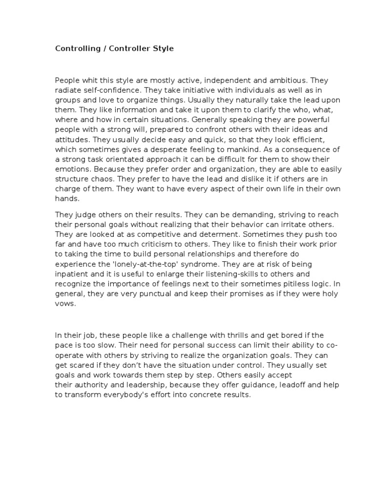 Controlling / Controller Style | PDF | Leadership | Emotions