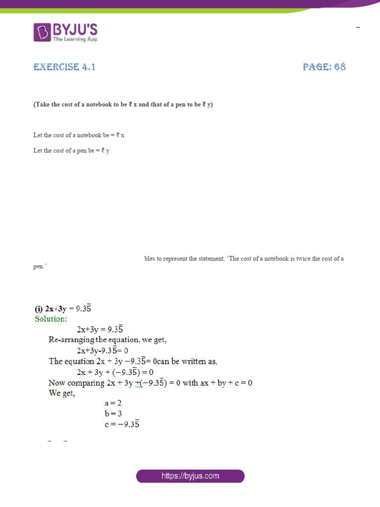NCERT Solutions For Class 9 Maths Chapter 4 Linear Equation in Two Variables Exercise 4 1 | PDF