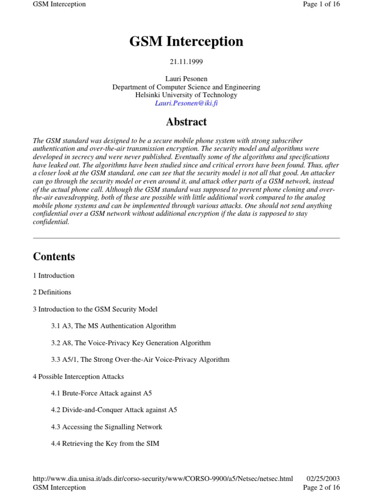 GSM Interception | PDF | Gsm | Telecommunications Standards