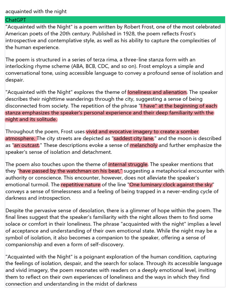 Acquainted With The Night | PDF