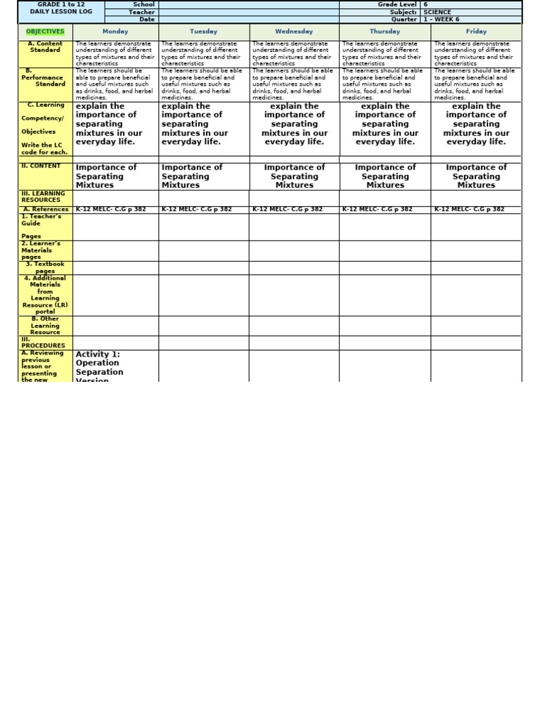 WEEK6 DLL SCIENCE | PDF