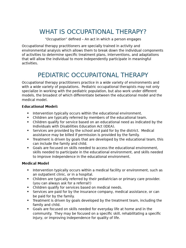 What Is Occupational Therapy | PDF