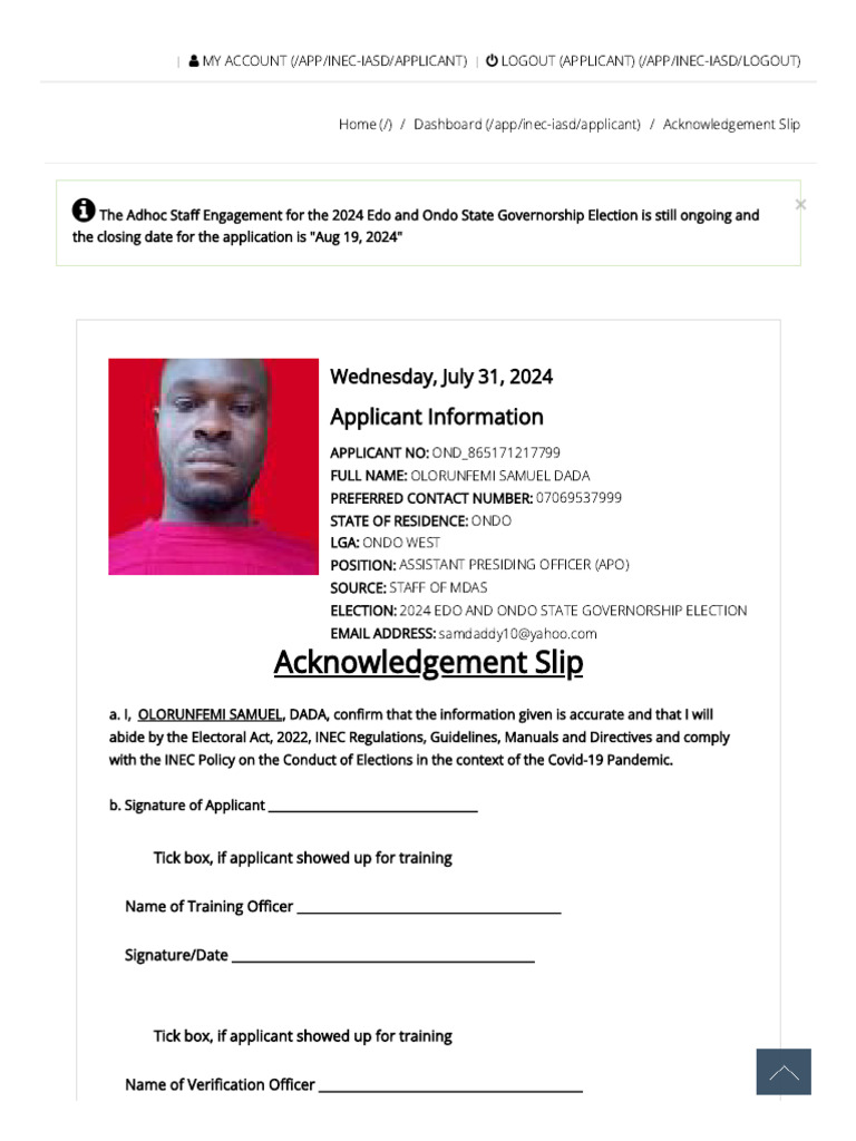 INECPRES - Acknowledgement Slip | PDF | Social Science | Law
