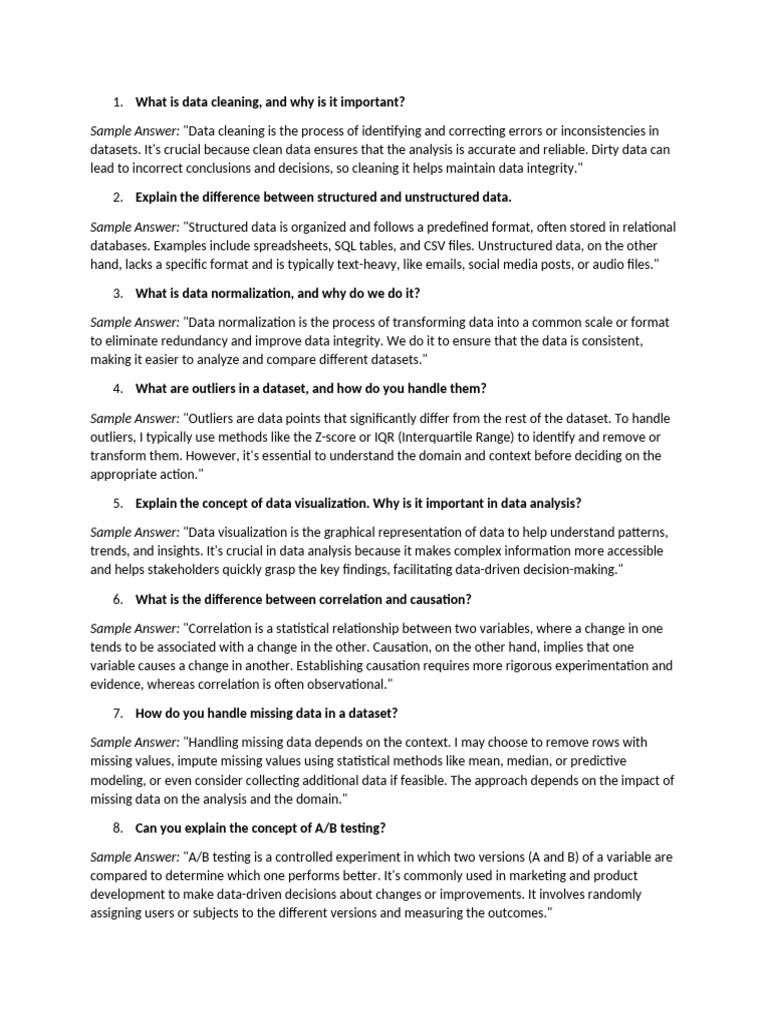 Data analyst Sample questions | PDF