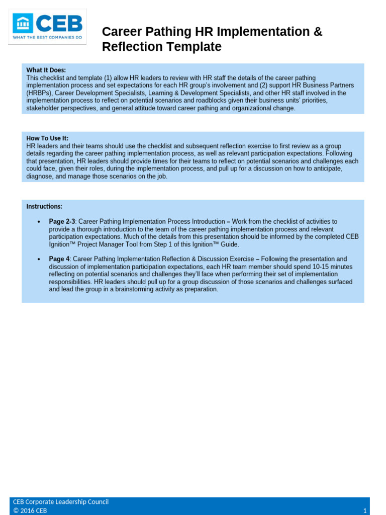 2.6 Career Pathing HR Implementation and Reflection Template | PDF ...