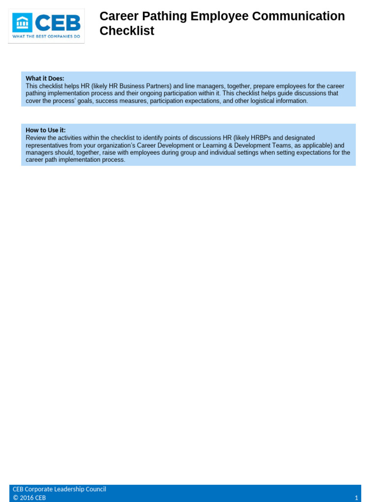 Career Pathing Communication Checklist | PDF | Employment | Career & Growth