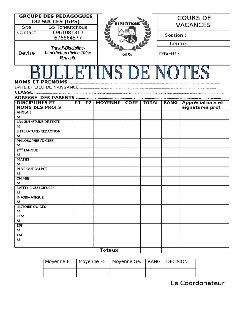 BULLETIN DE NOTES | PDF