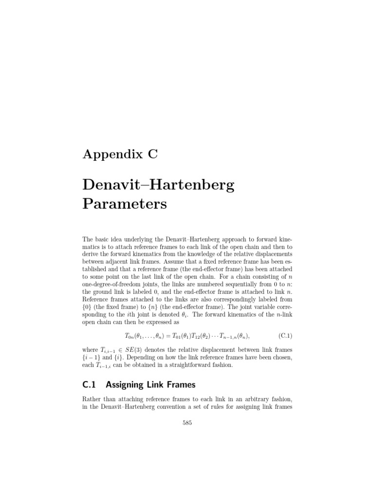 Denavit Hartenberg Parameters | PDF