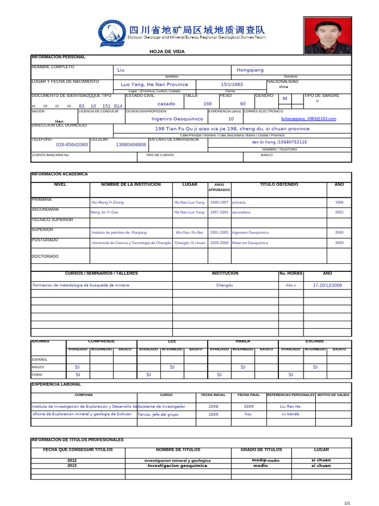 CURRICULUM+VITAE+MODEL - 4liu Hong Qiang | PDF