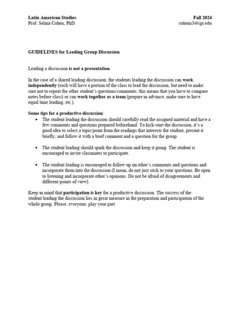 01 Leading Class Discussion GUIDELINES | PDF