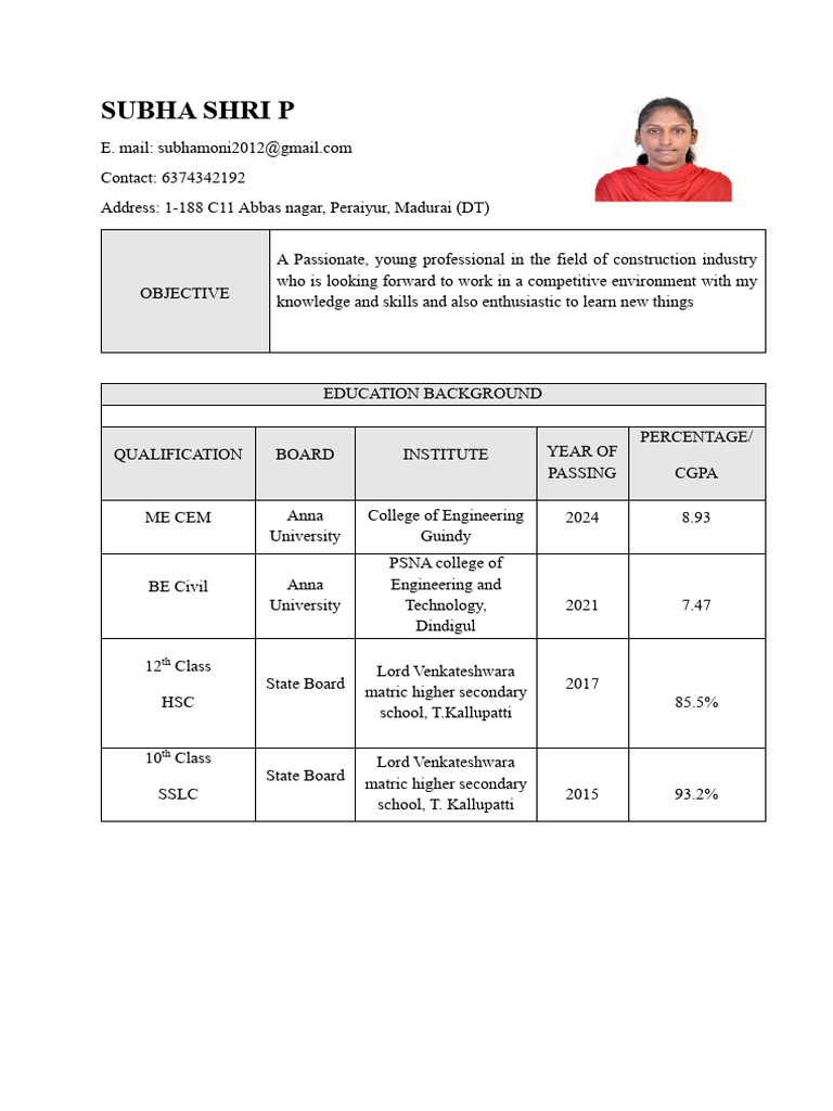 Subha Resume-1 | PDF