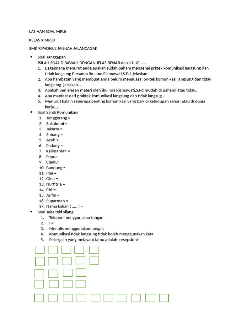 Latihan Soal MPLB | PDF