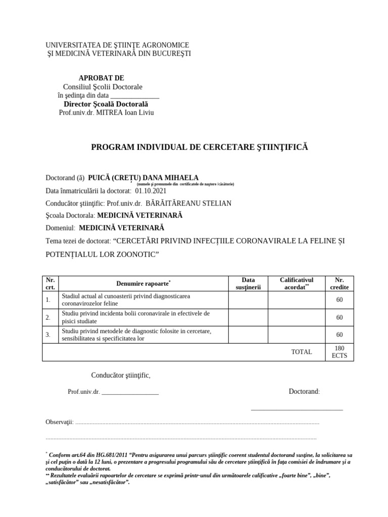 Program Individual Cercetare - MV 2021 | PDF