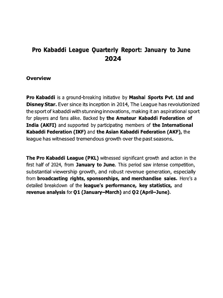 PKL Quarterly Report | PDF