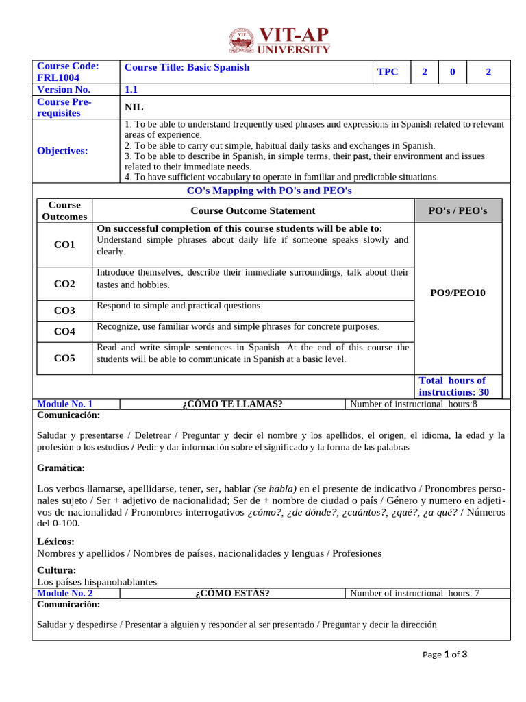 Frl1004 - Basic-Spanish - TH - 1.1 - 8 - FRL 1004 - V.1.1 - Basic Spanish | PDF