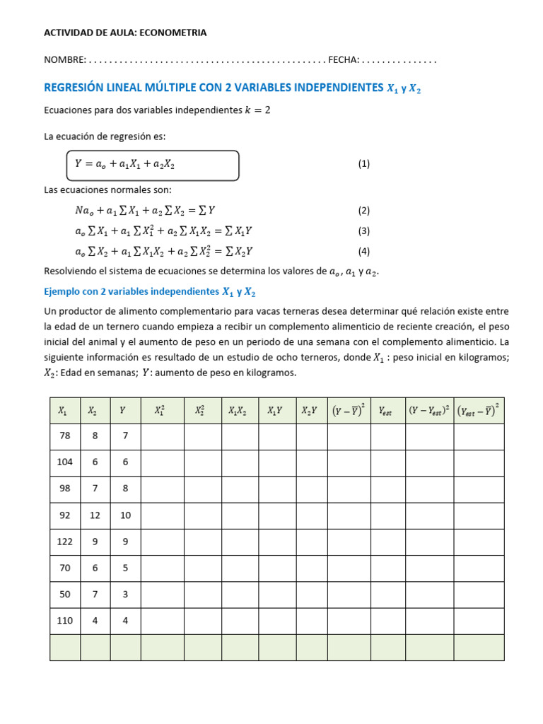 Act - Aula - Reg Lineal 2 Var - Indpen | PDF | Teaching Methods & Materials