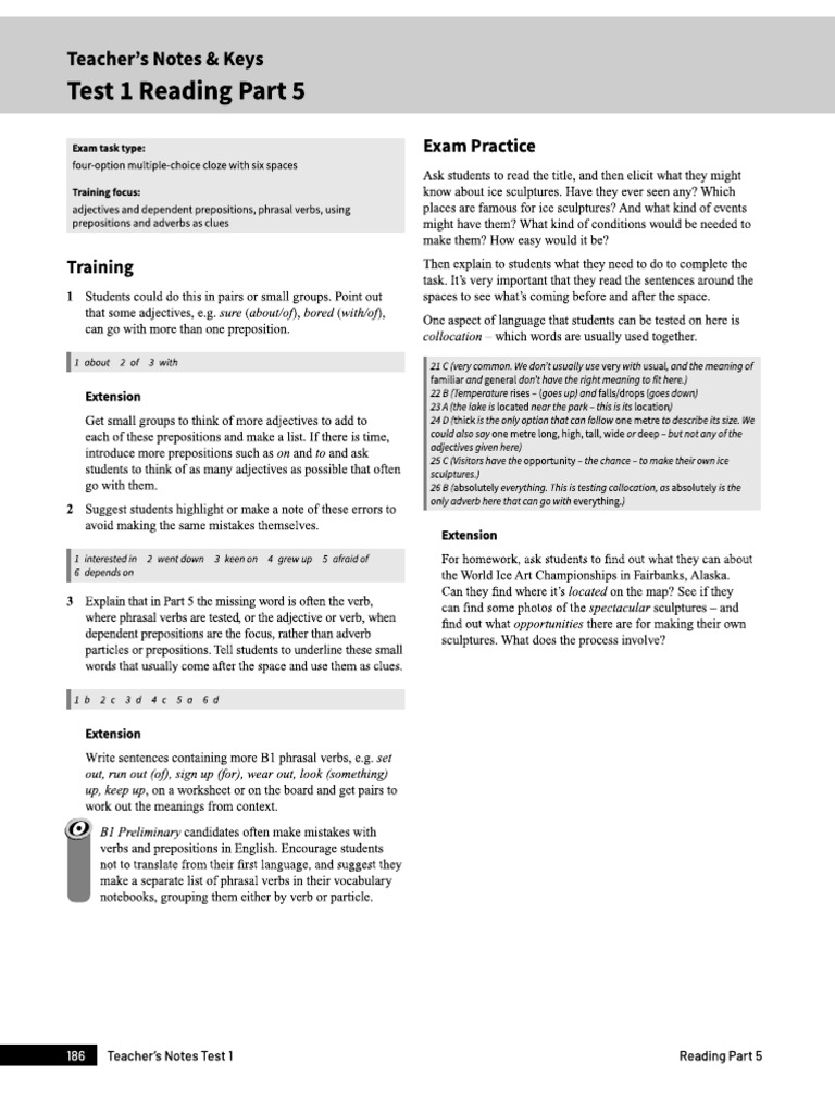 Answer Key Test 1 Reading Part 5 | PDF