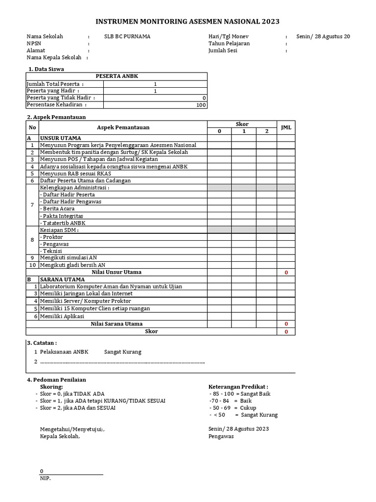 Instrumen - Monitoring - Anbk - 2023 | PDF