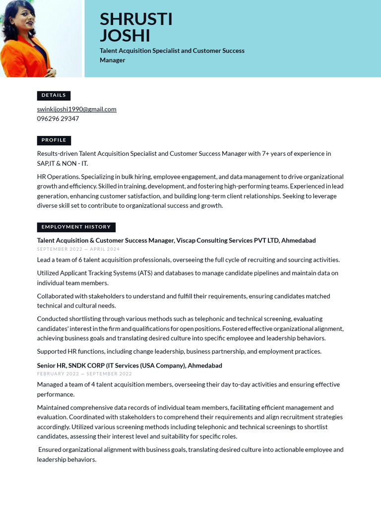 Resume Shrusti Joshi | PDF