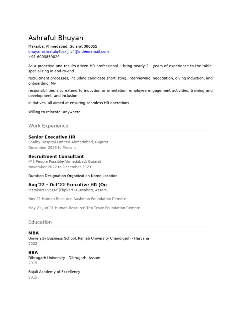 Resume Ashraf Ul Bhu Yan | PDF