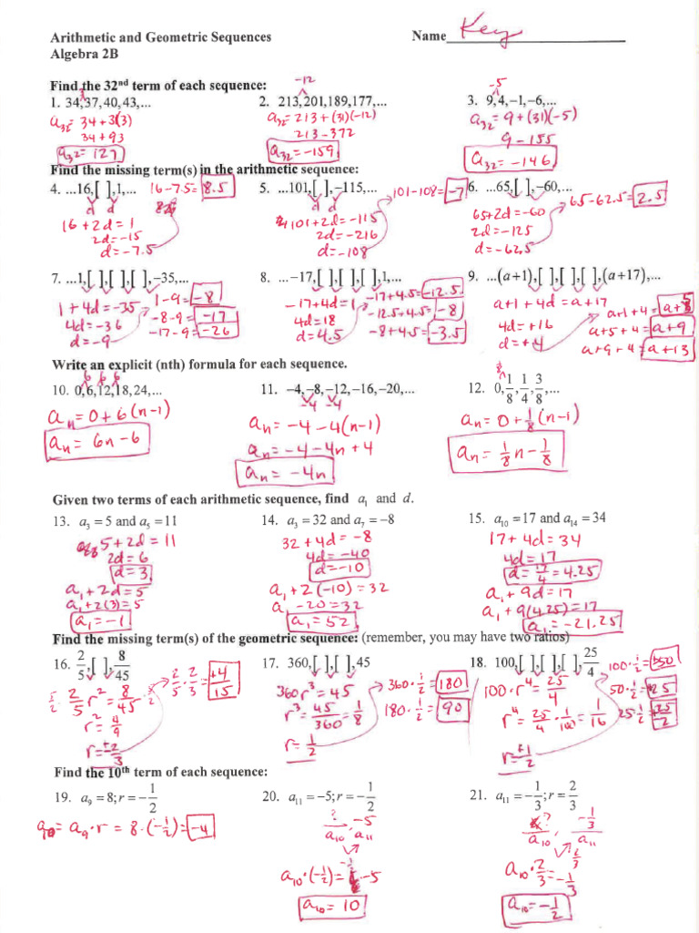 Arithmetic, Geometric Sequences Solutions-1 | PDF