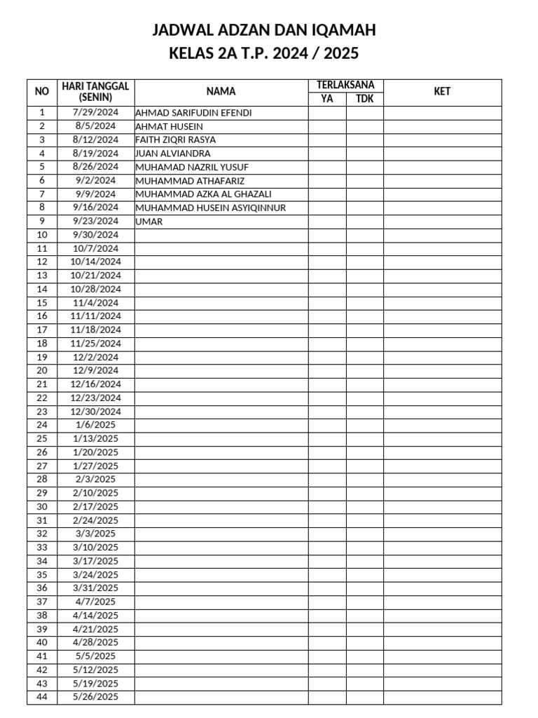 Jadwal Adzan Dan Iqamah. | PDF