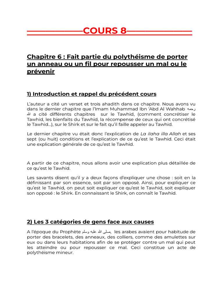 Kitab at Tawhid Cours 8 | PDF