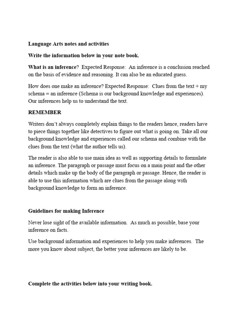 September 9 Language Arts Notes | PDF