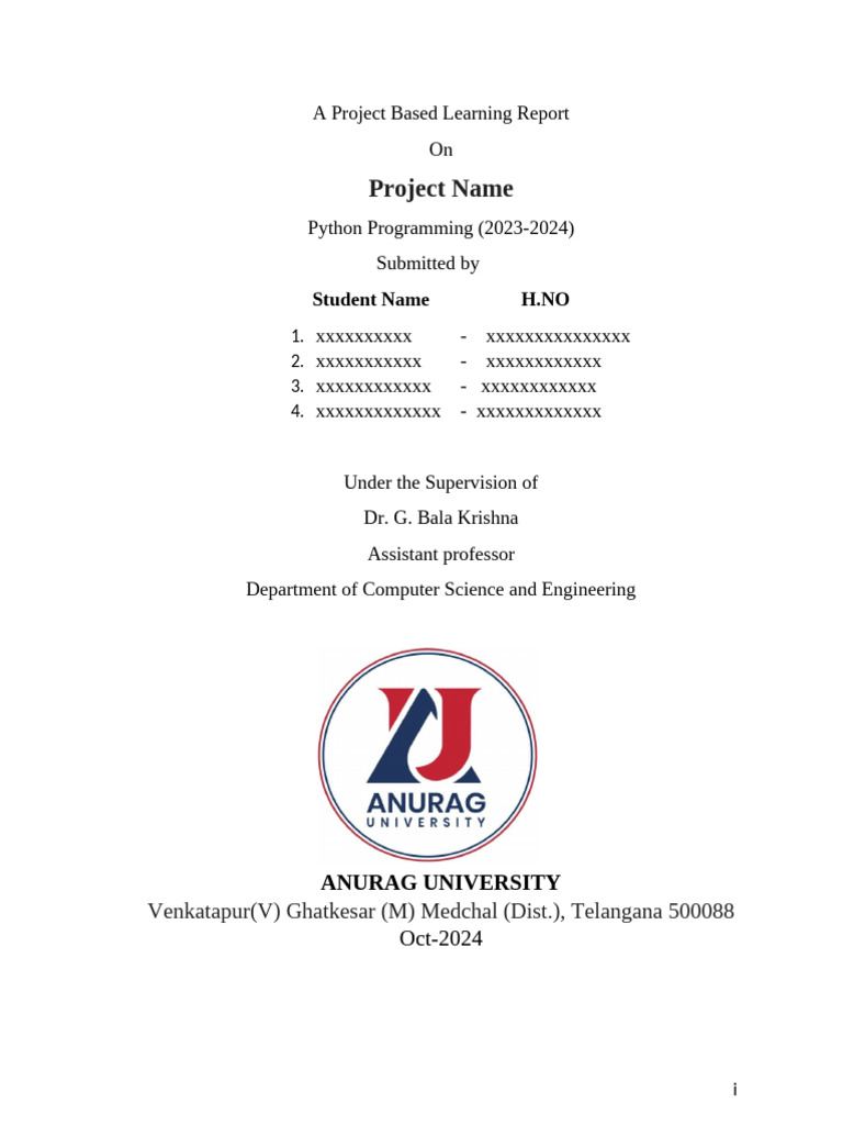 PBL Report Doc Format | PDF