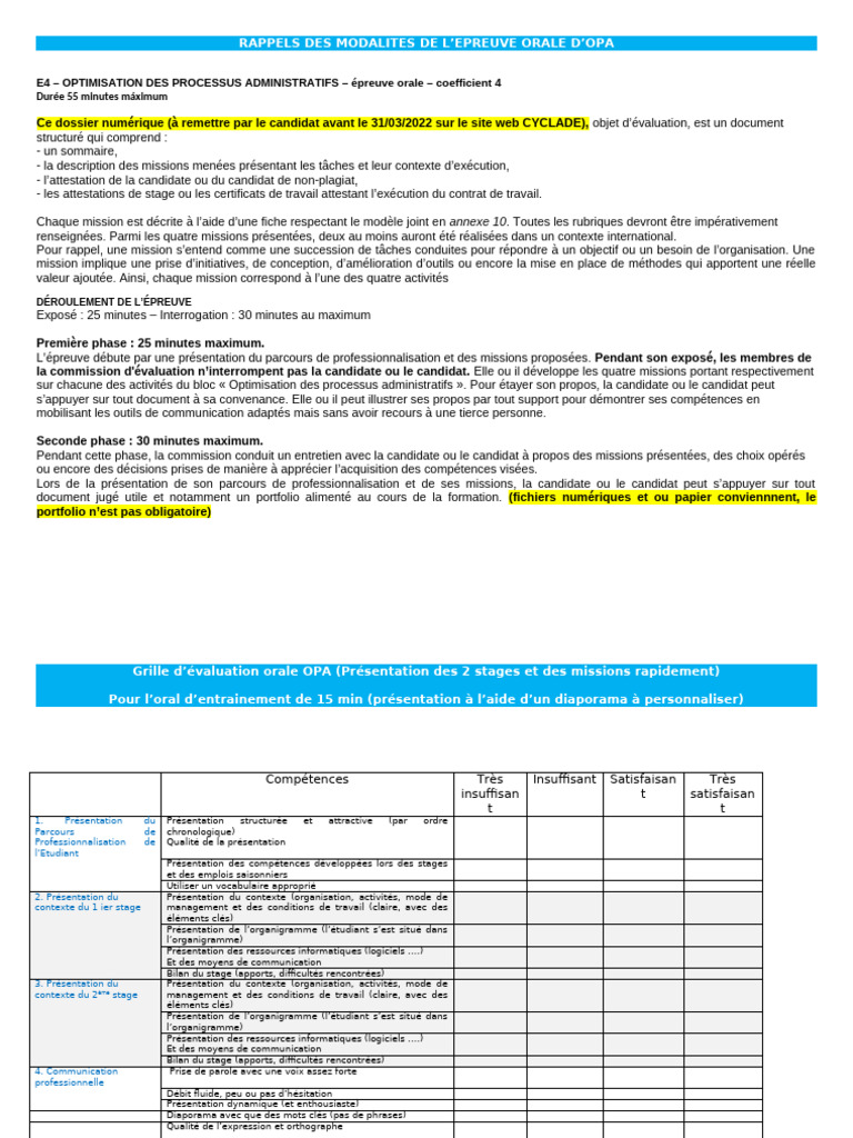Grille - Evaluation - Oral OPA | PDF