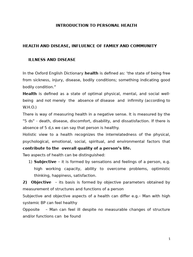 Introduction to Personal Health | PDF