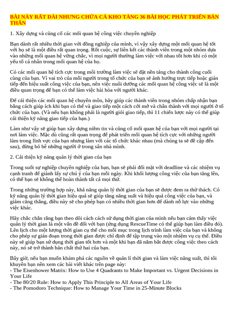 BÀI NÀY RẤT DÀI NHƯNG CHỨA CẢ KHO TÀNG 36 BÀI HỌC PHÁT TRIỂN BẢN THÂN | PDF