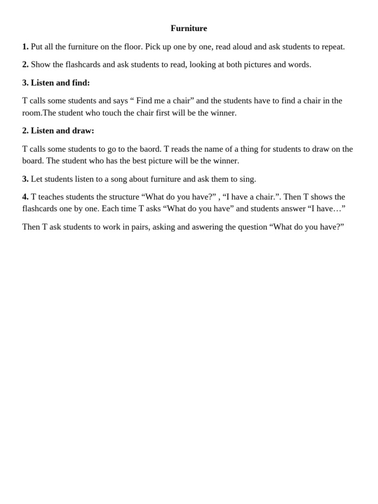 Furniture Lesson Plan | PDF