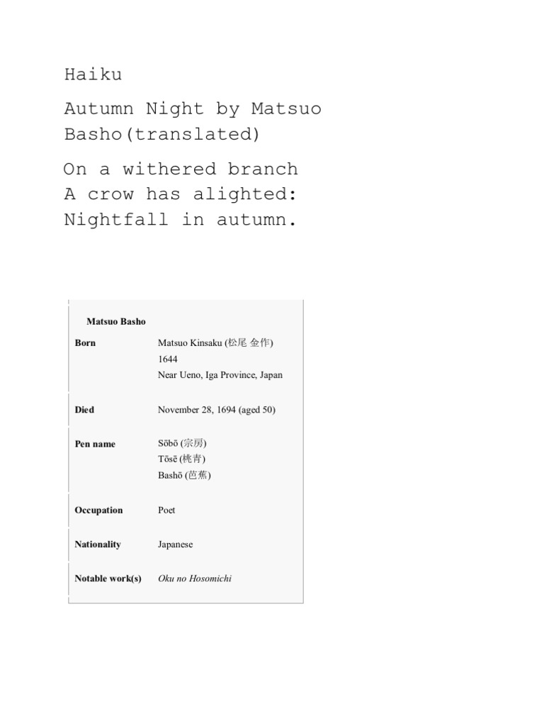 Basho's Autumn Haiku Insights | PDF | Poetry | Classics