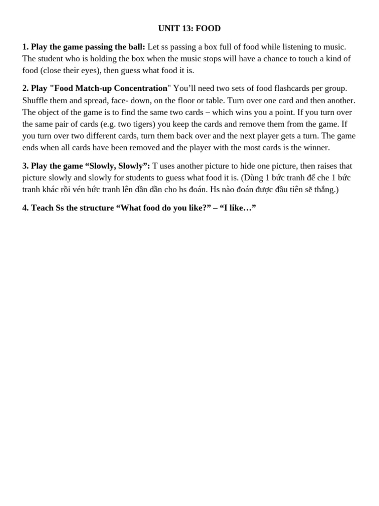 UNIT 13 Food LESSON PLAN | PDF
