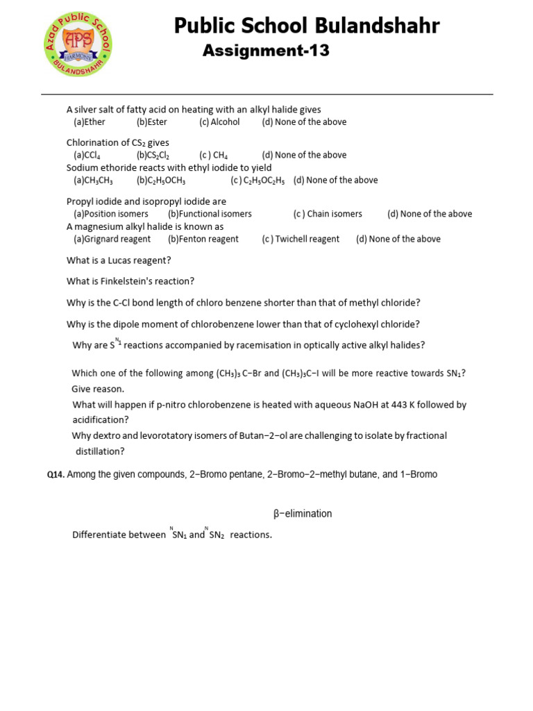 Class XII D Chemistry Worksheet 28.06.2024 | PDF