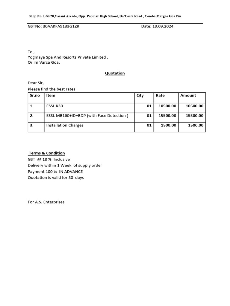 Quotation for Yogmaya Spa | PDF