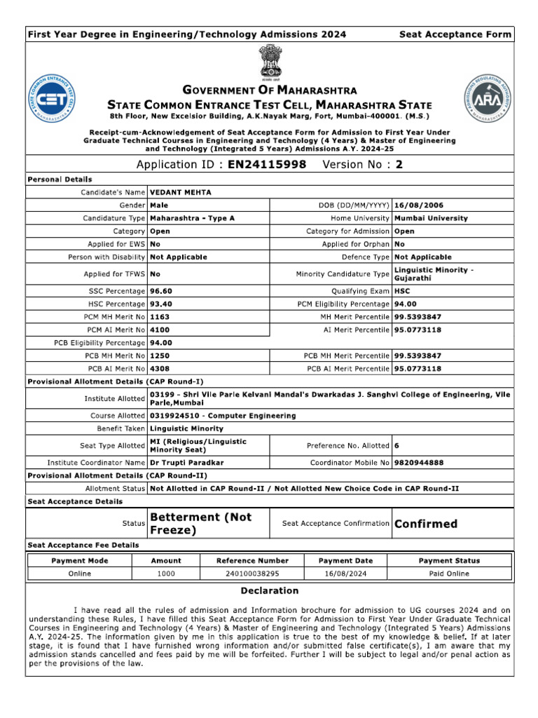 Cap Round 2 Details Seat Acceptance | PDF