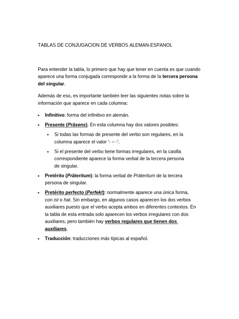 Tablas de Conjugacion Aleman-Espanol | PDF