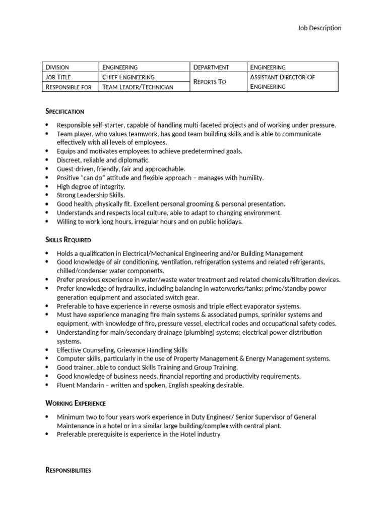 Chief Engineering | PDF