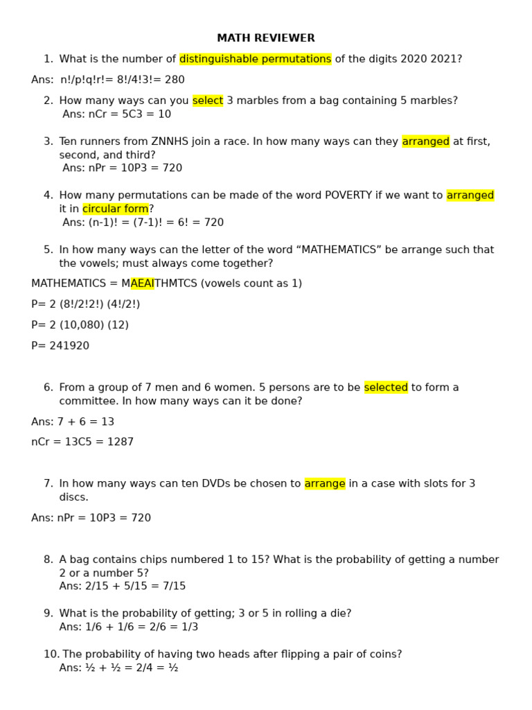 Math Reviewer | PDF