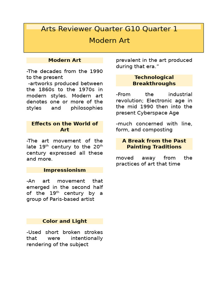 Arts Reviewer Quarter G10 Q1 | PDF