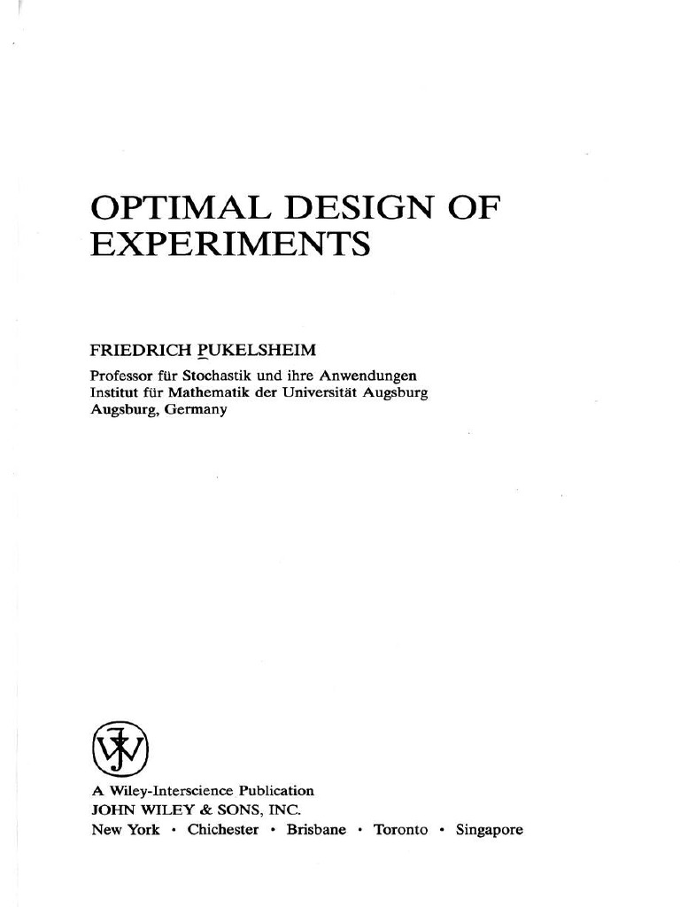 Optimal Design of Experiments | PDF
