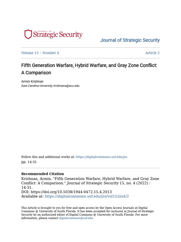 Fifth Generation Warfare Hybrid Warfare and Gray Zone Conflict | PDF
