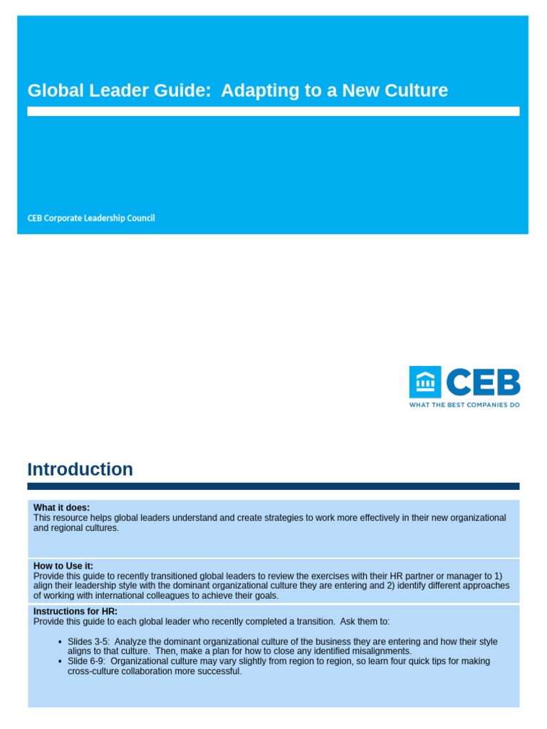 3.1 Global Leader Guide Adapting To A New Culture | PDF | Nonverbal ...