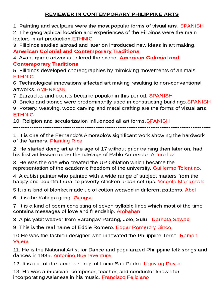 Contempo Reviewer | PDF | Philippines | Art