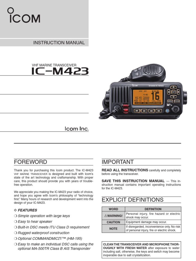 Instruction Manual: VHF Marine Transceiver | PDF